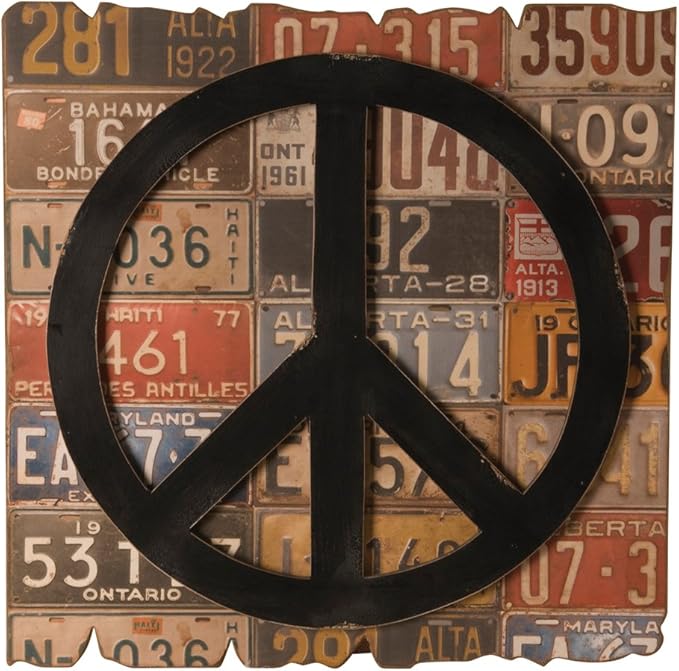 Amazon.com: Wilco Imports Wooden Wall Art 'Peace Sign' License Plate ...