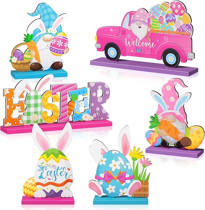 Amazon.com: Capoda 6 Pcs Easter Table Signs Wooden Happy Easter Table ...