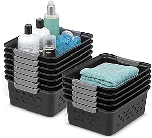 IRIS USA Small Plastic Storage Basket, 12-Pack, Shelf Basket Organizer ...