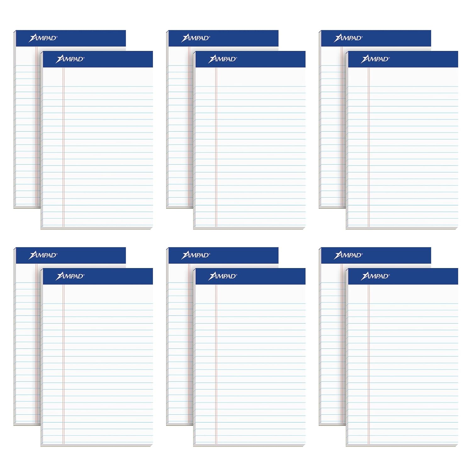 Ampad Jr. Notepad, College/Medium Ruled, 50 Sheets, White, 5" x 8", 12 ...