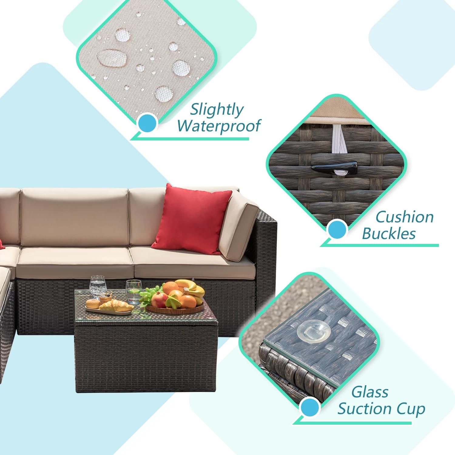 Snapklik.com : Flamaker 5 Piece Patio Furniture Set Wicker Outdoor ...