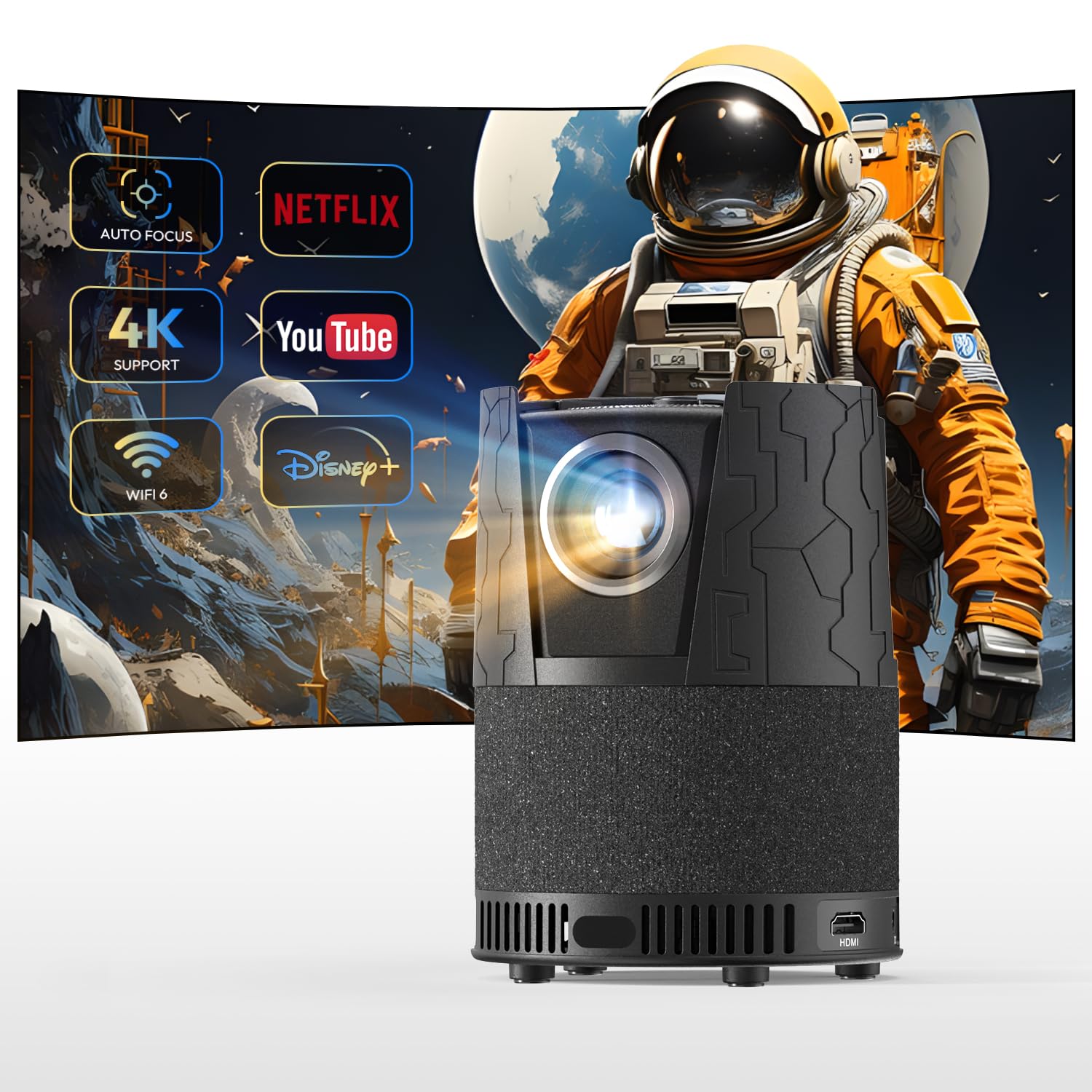 Mini 4K Projector with Rotating Open Design – Native 1080P, Auto Focus ...