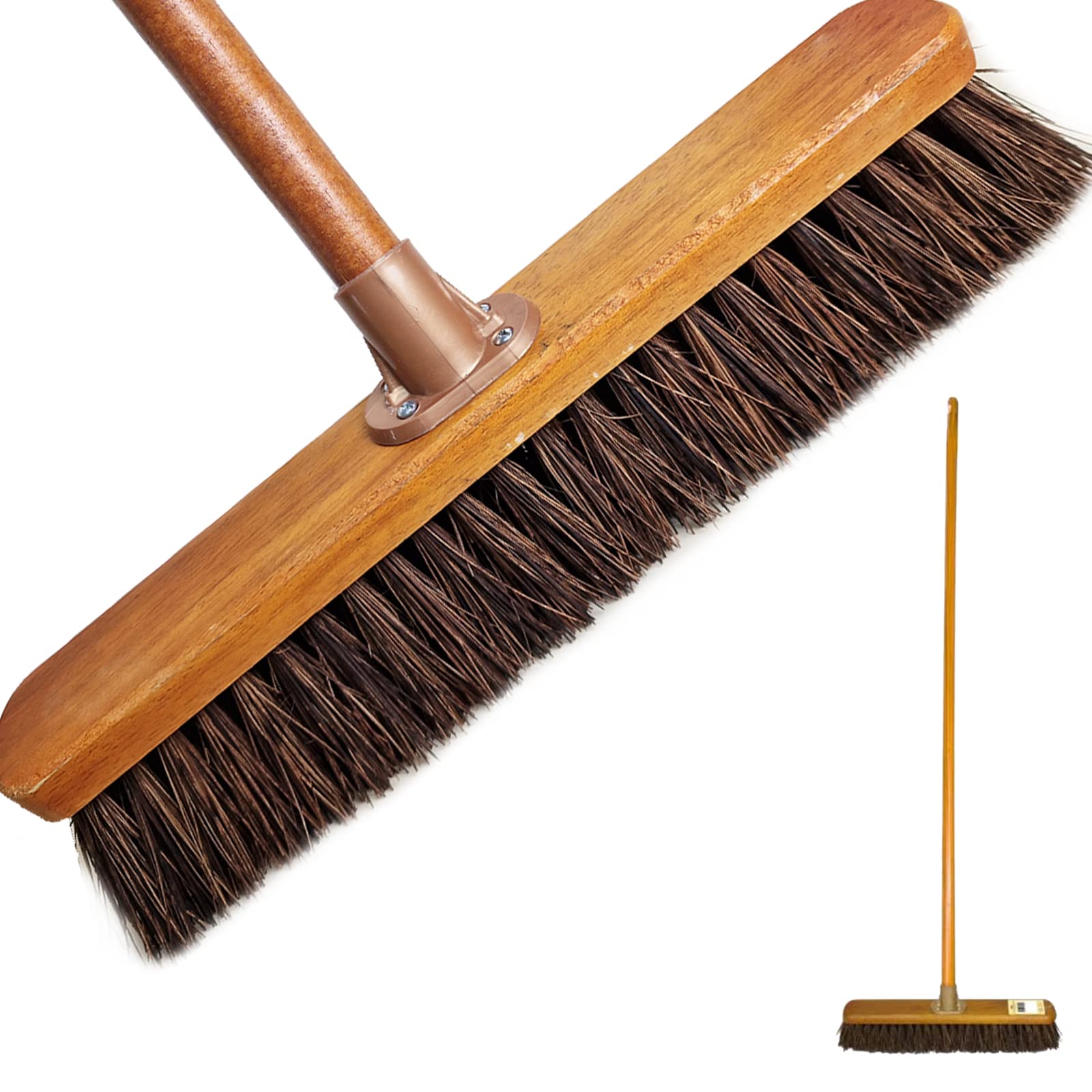 18” Stiff broom Natural Bassine Hard Bristle Sweeping Brush with Wooden ...