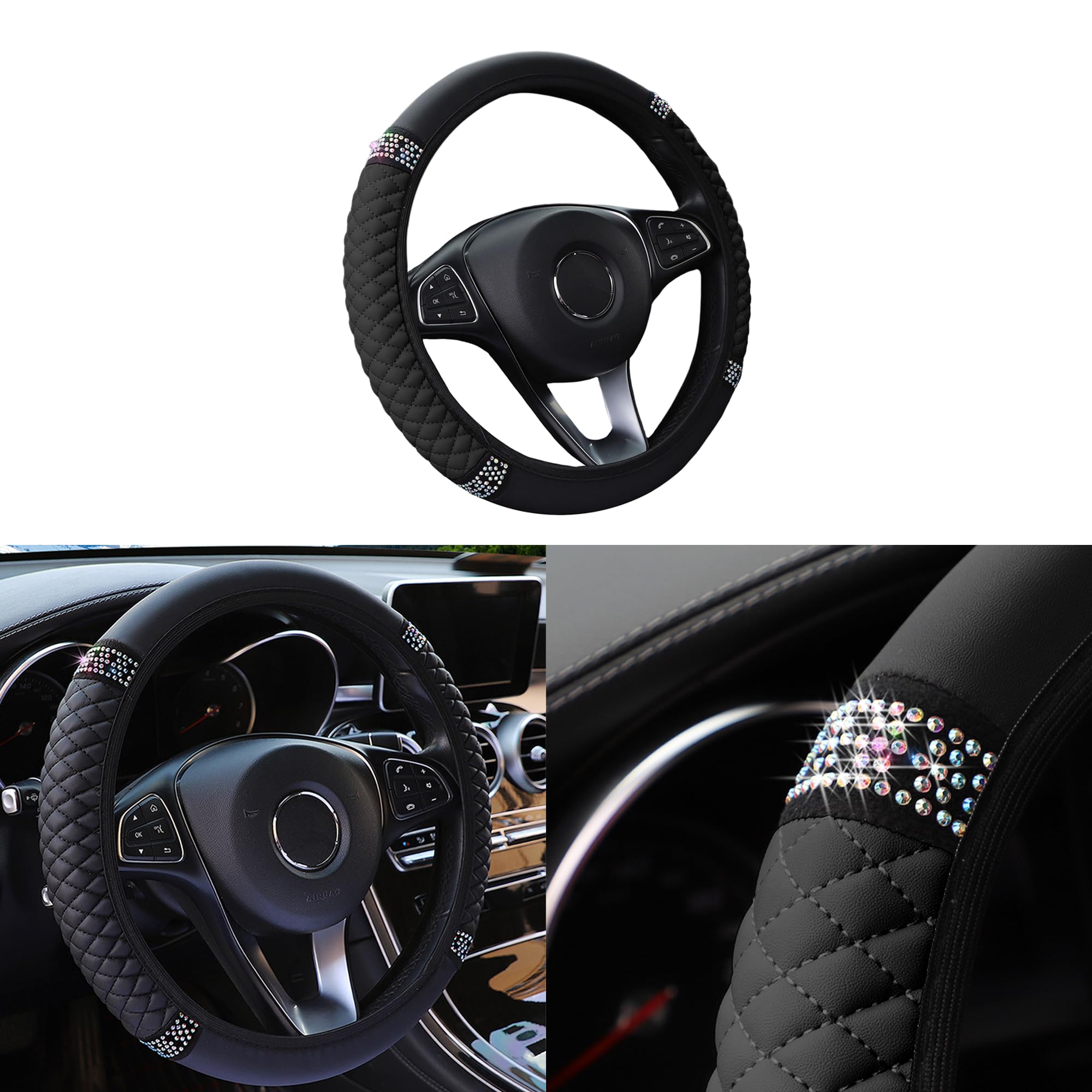 Amazon.com: Couslcd Bling Car Steering Wheel Cover, 15 Inch Rhinestones ...