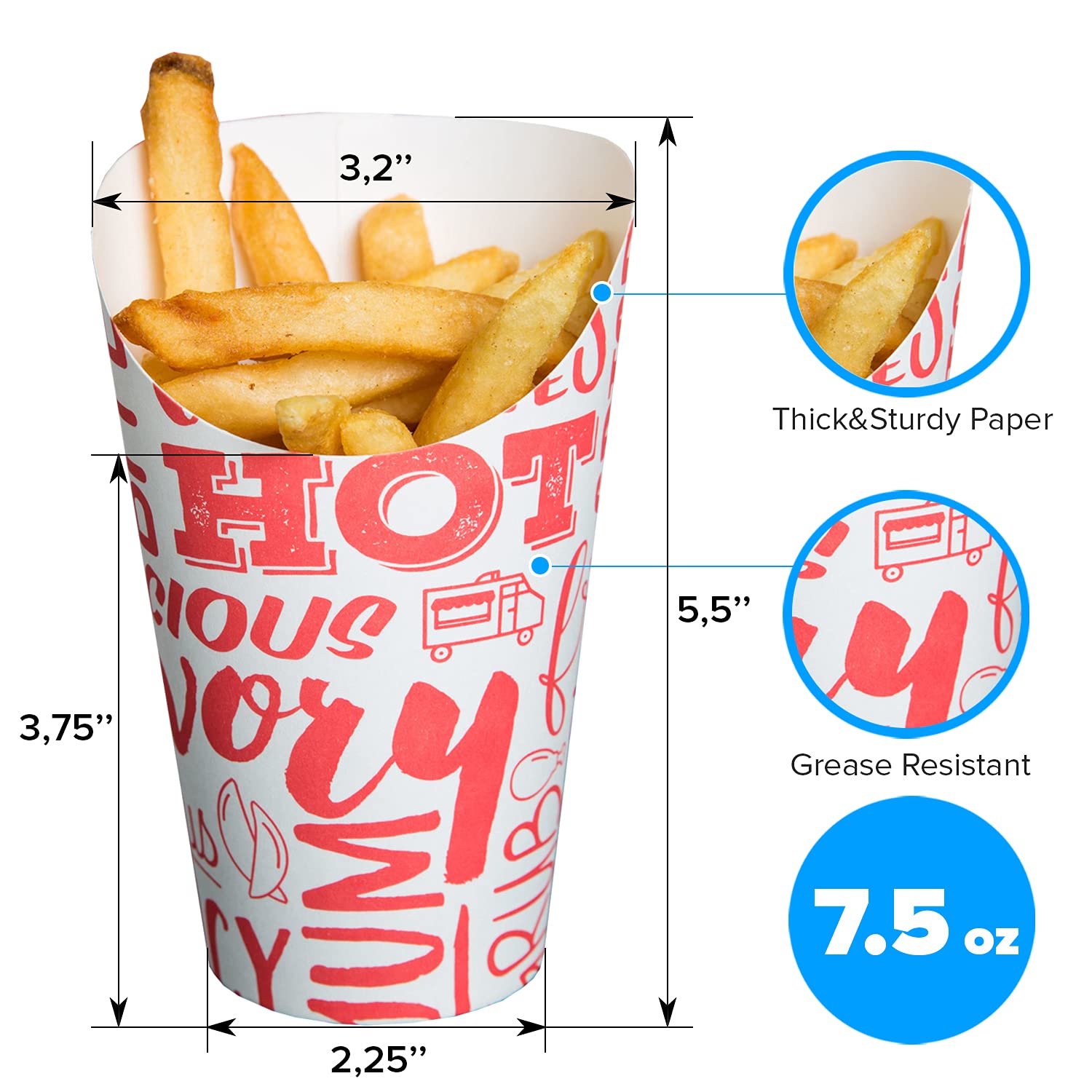 Snapklik.com : CUSINIUM 14 Oz 50-Pack Hot Food Design French Fry Cups