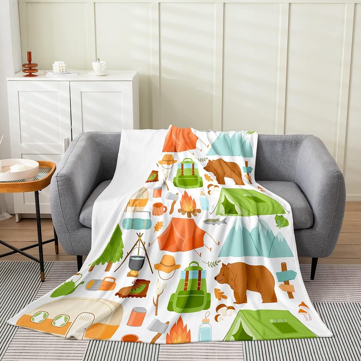 Amazon.com: Cute Camper Car Throw Blanket Twin Size, Hamppy Camping ...