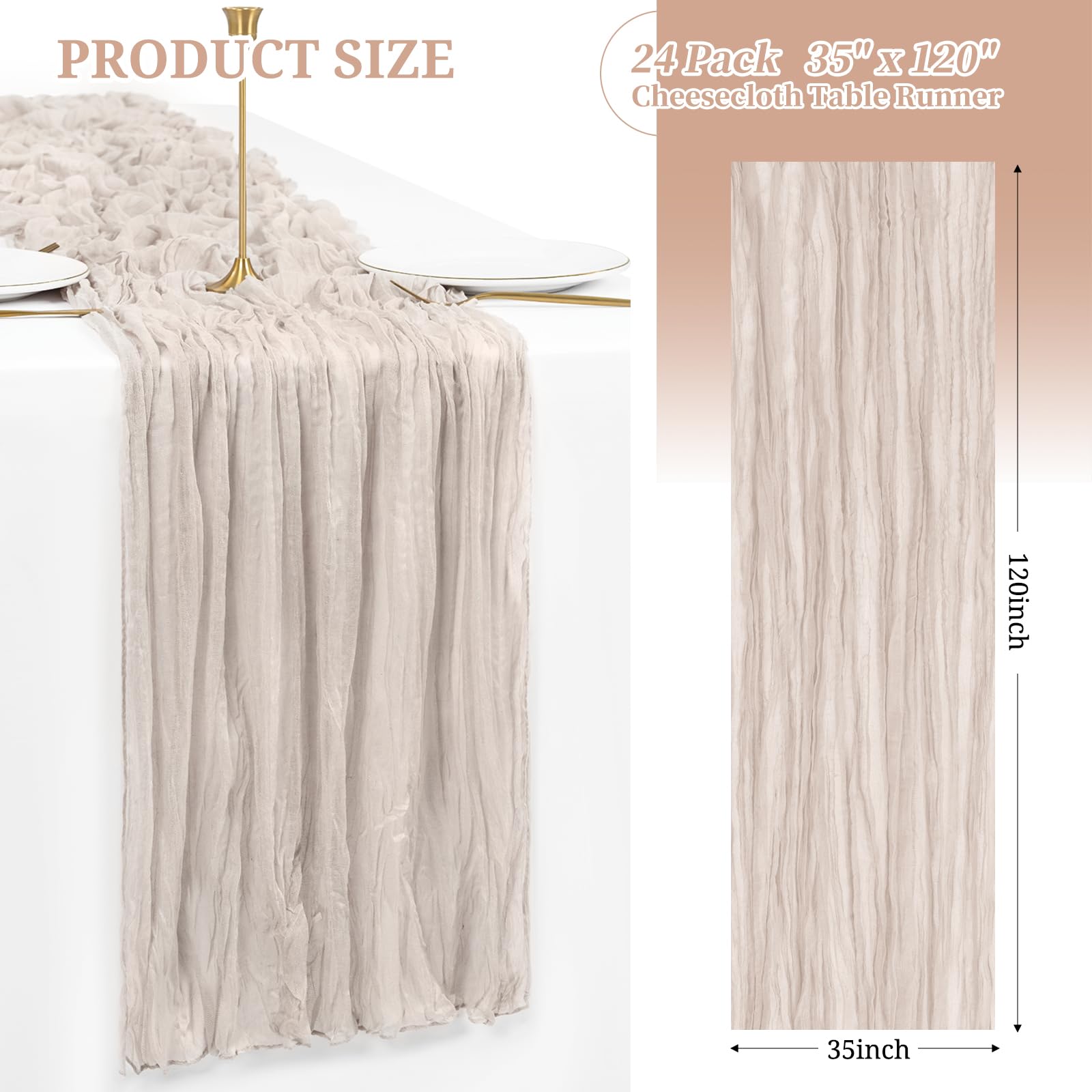 24 Pack Rose Brown Cheesecloth Table Runner Gauze Table Runner 10FT ...