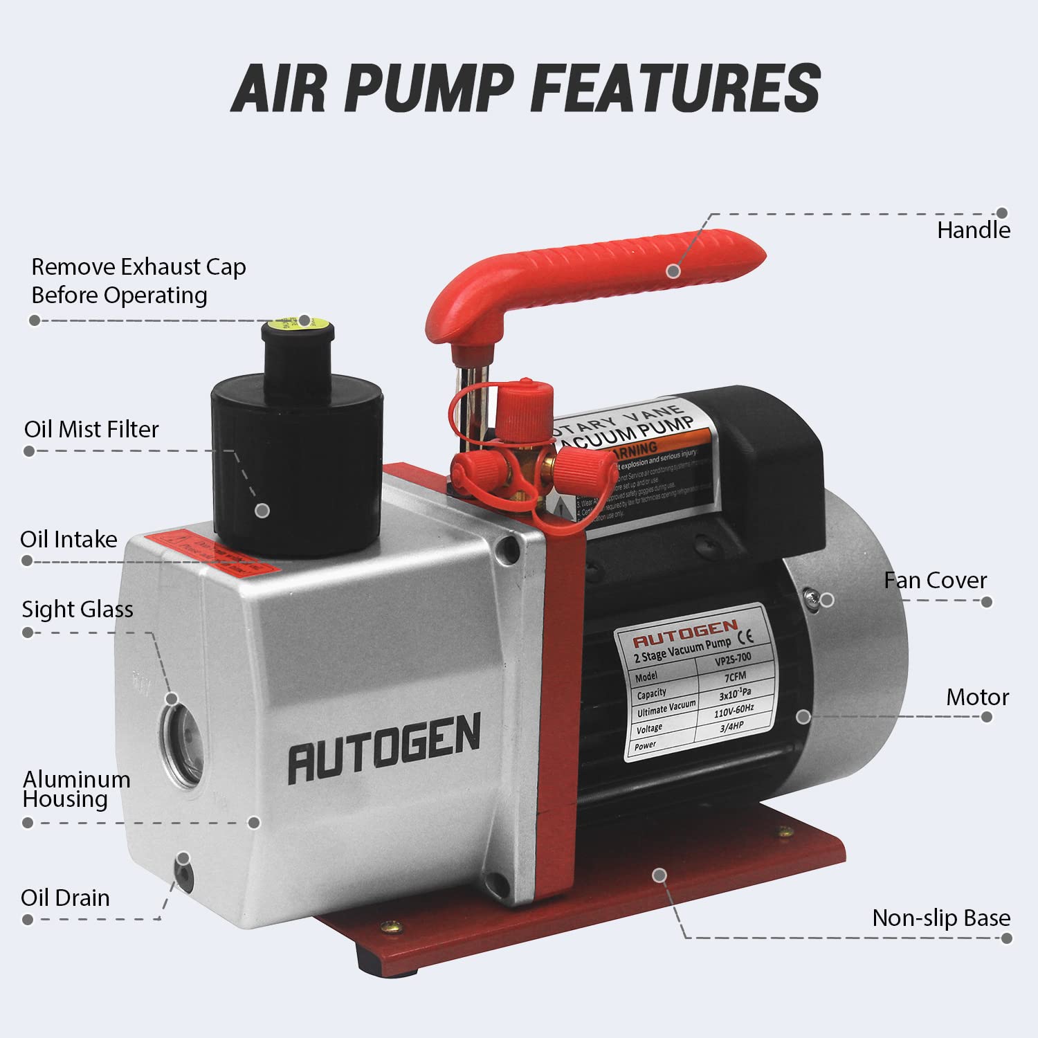 Snapklik.com : AUTOGEN 2-Stage Air Vacuum Pump 7CFM 0.3 Pa For HVAC ...