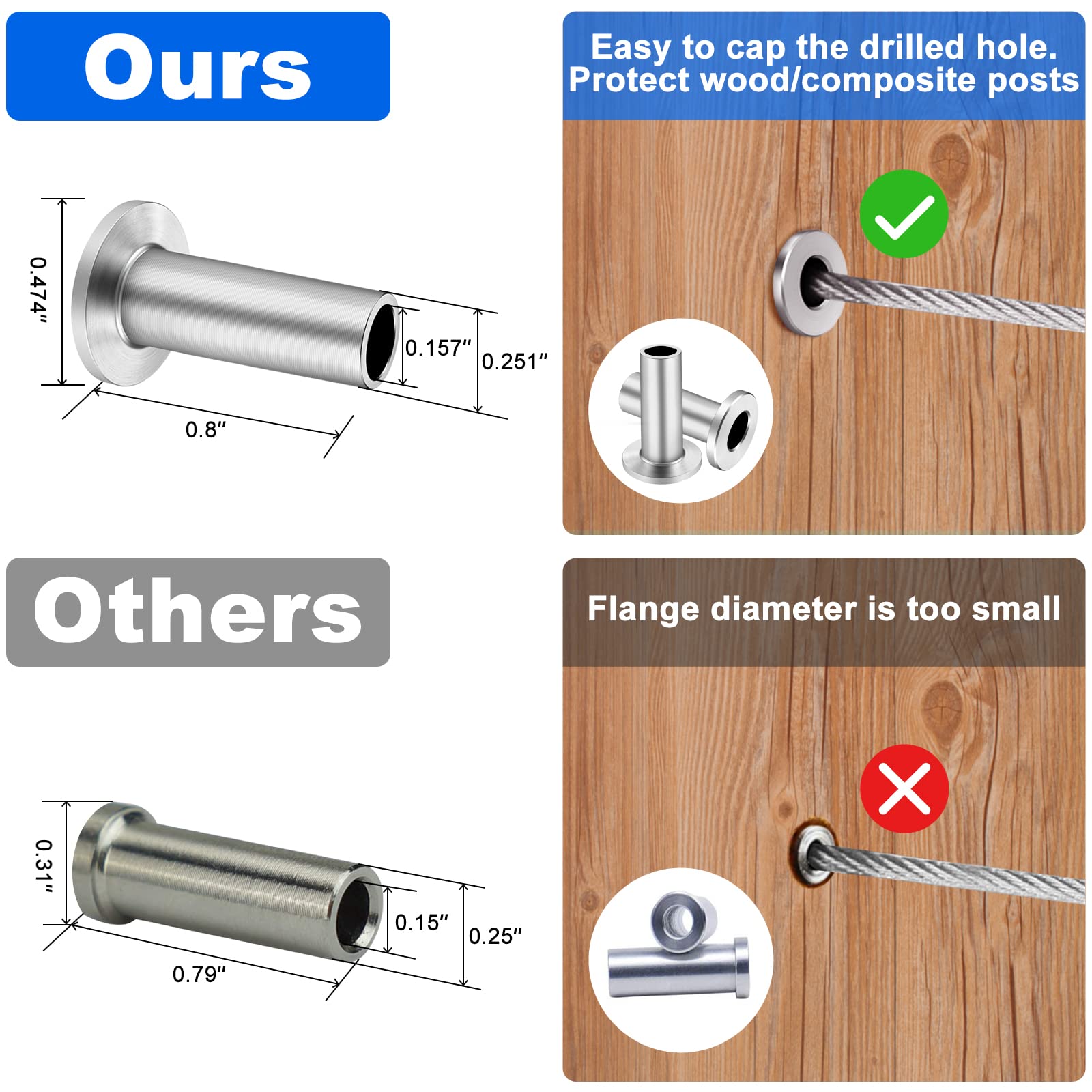 Snapklik.com : BLIKA 120 Pack Stainless Steel Protector Sleeves For 1/8 ...