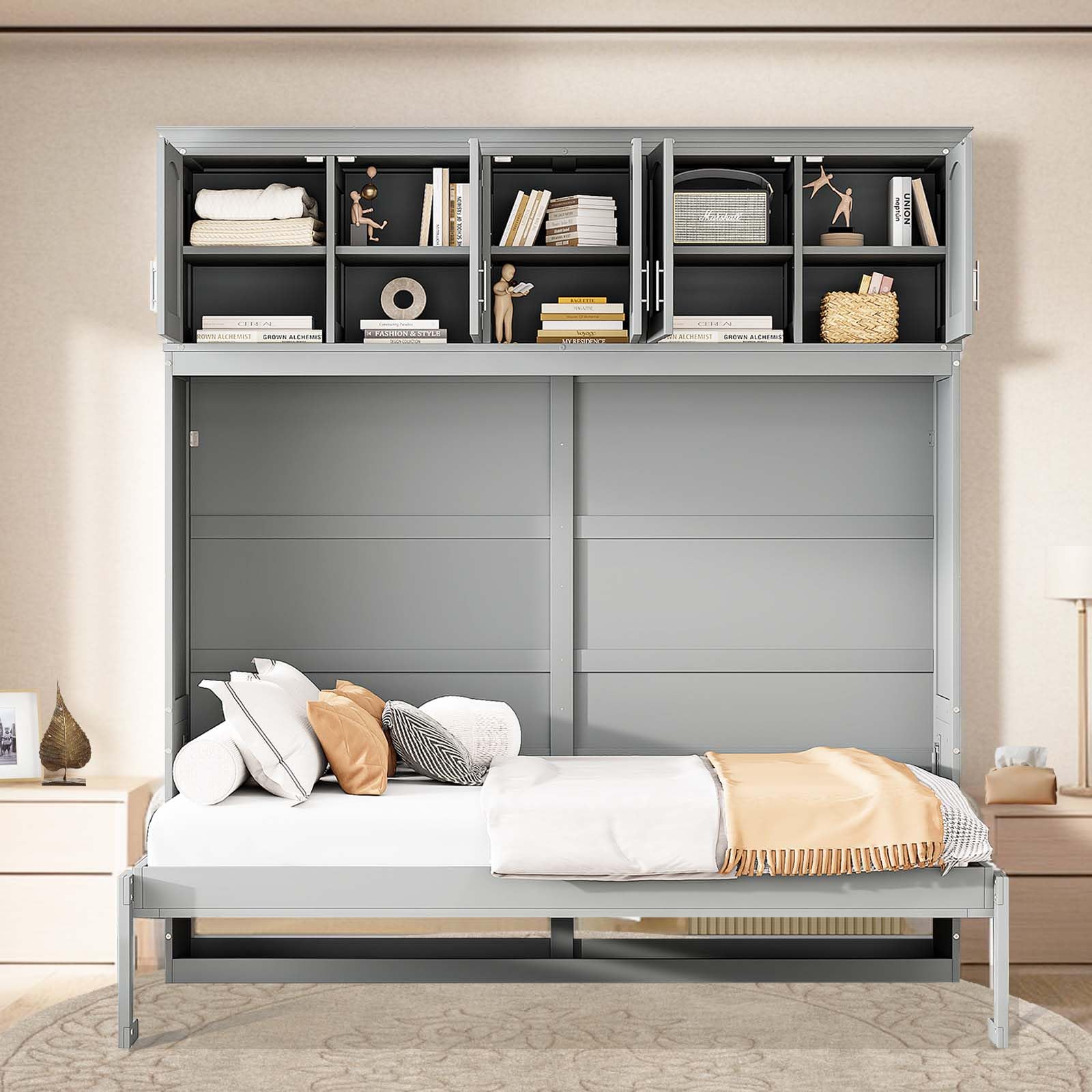 Buy Murphy Bed Wall Bed with Top Cabinets,Full Size Murphy Bed Wall Bed ...