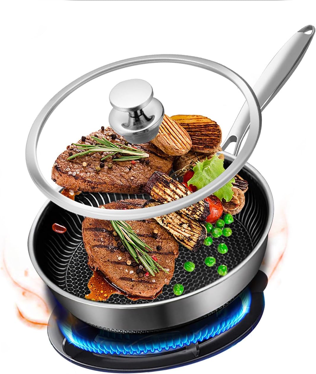 Amazon.com: Stainless steel Pan with Lid 9.5 inch & non stick frying ...