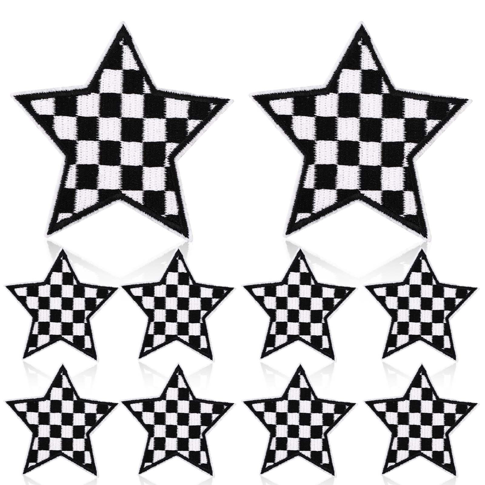 Amazon.com: 10pcs Stars Iron On Patches, Black and White Checkered Star ...