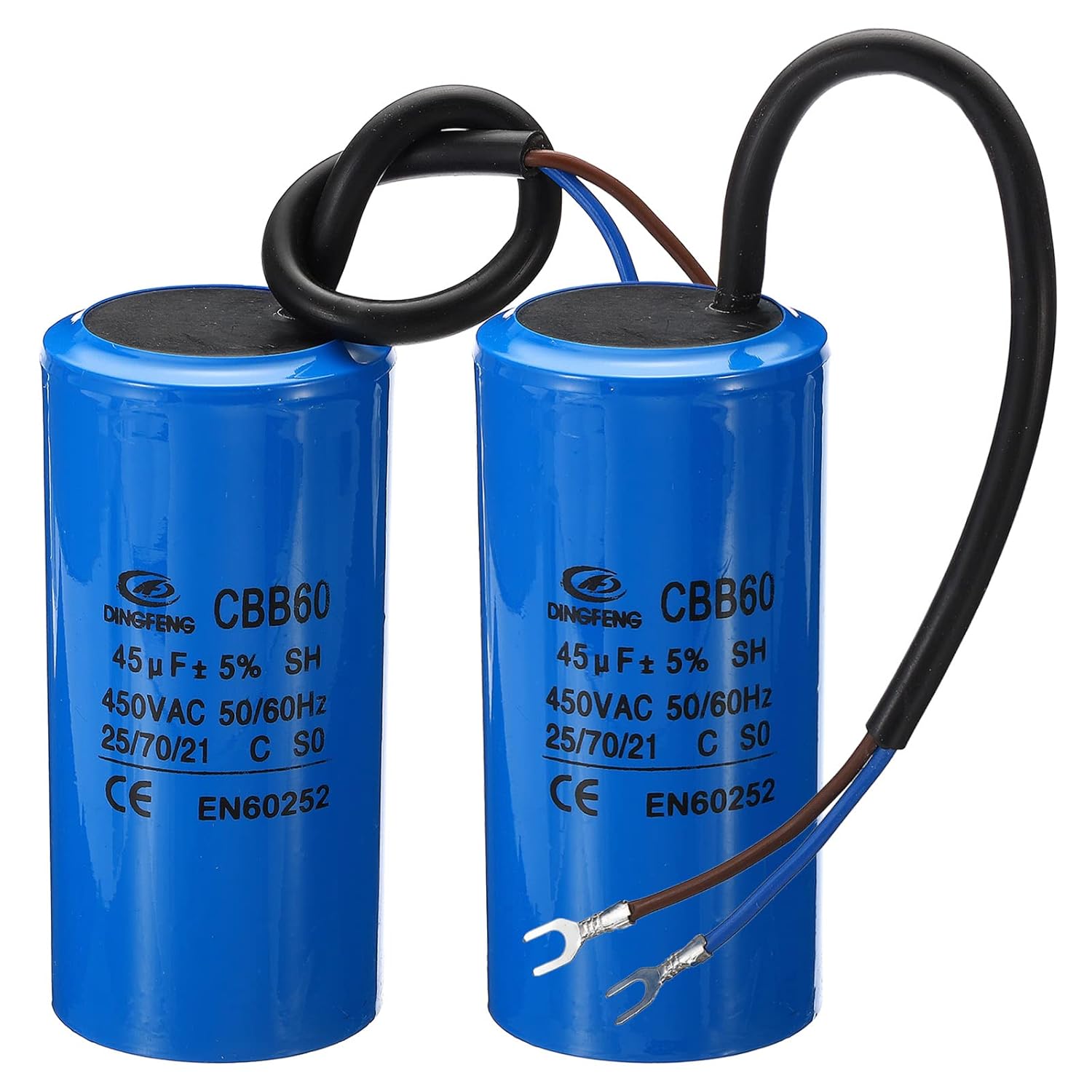 PATIKIL CBB60 45uF Running Capacitor, 2pcs AC 450V 2 Wires 50/60Hz Cylinder 100x50mm for Air ...