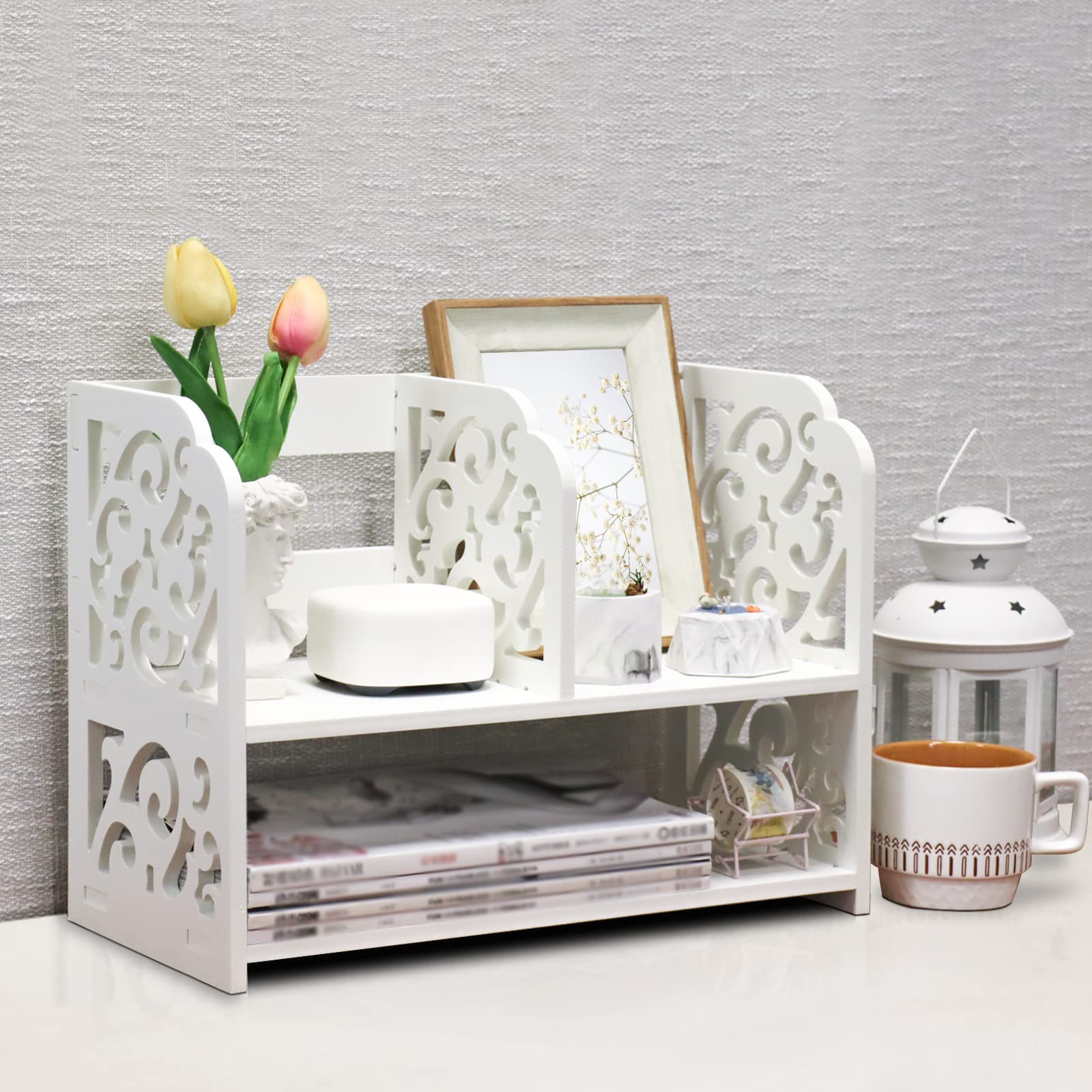 MASAKA B&W WPC Makeup Desk Organizer Shelves Rack 3-Tier, Hollow ...