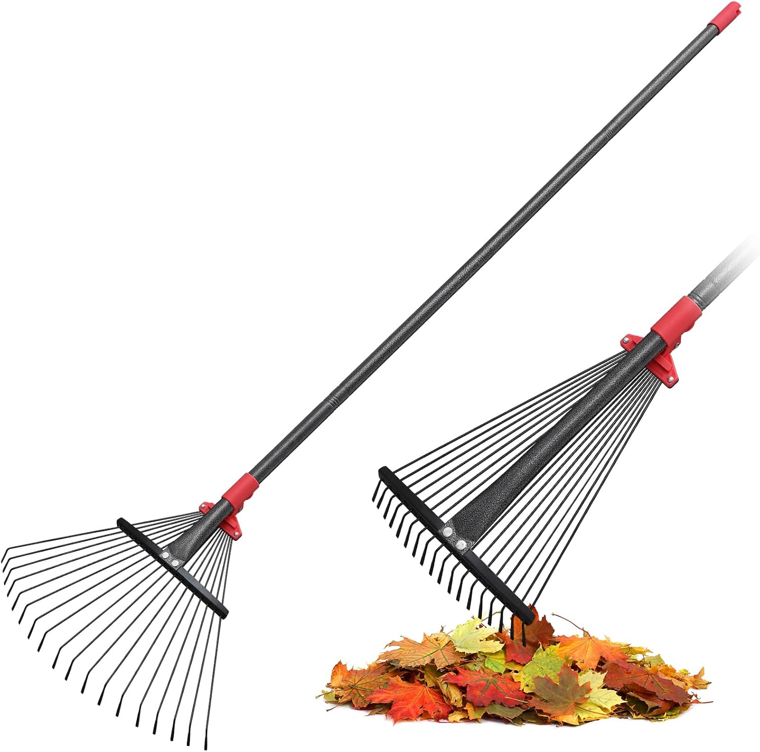 Amazon.com : 60 Inch Rake for Leaves , Adjustable 18 Metal Tines with ...