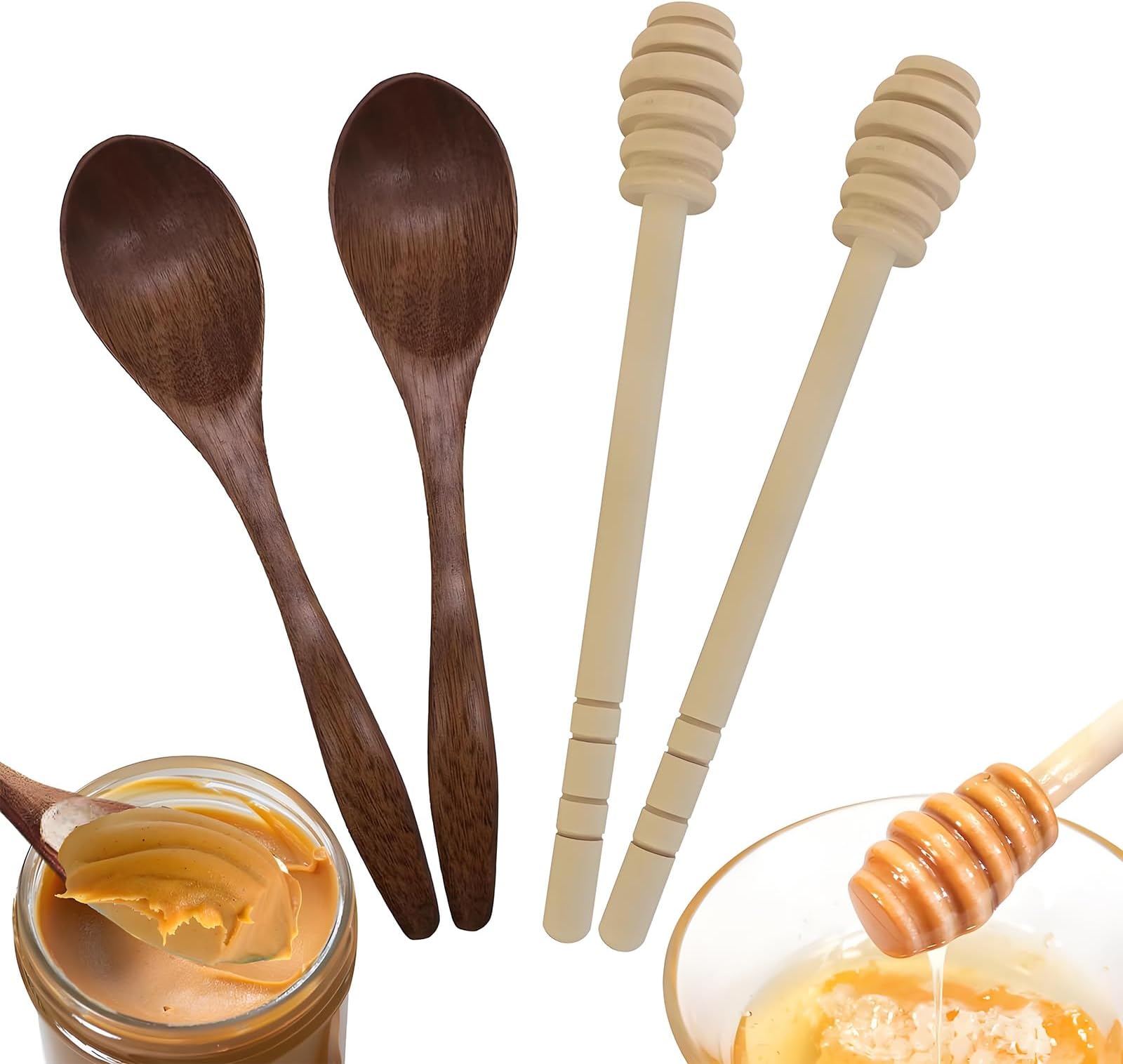 8 PCS Honey Spoon, 16cm Honey Stick Small Honey Dipper Wooden Honey ...