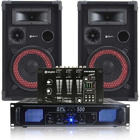 Pair 8" DJ Disco Party Speakers with PA Amplifier and 6-CH Mixer System ...
