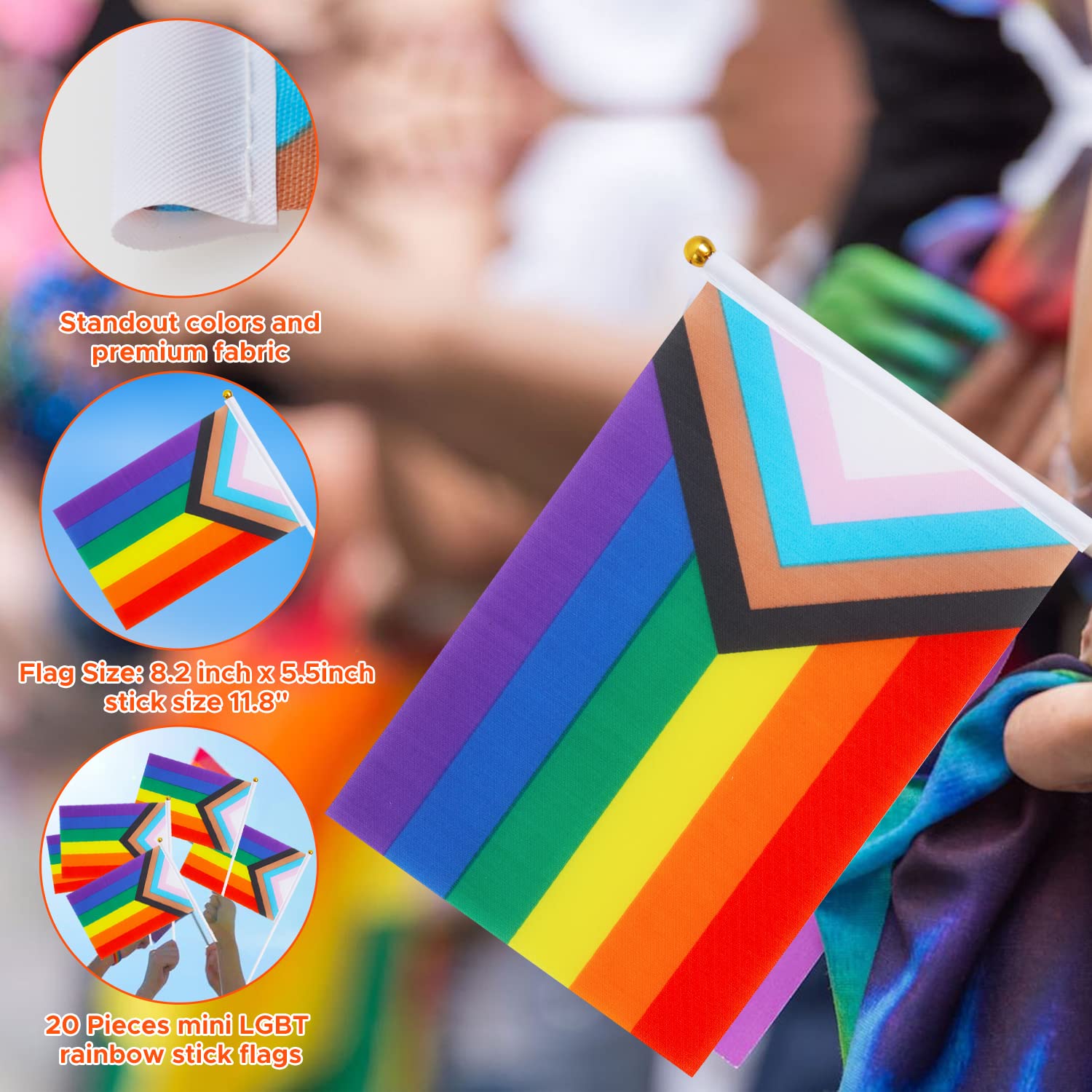 Rorchio 20 Pack Small Pride Flags, Mini Progress Stick Flag Rainbow ...
