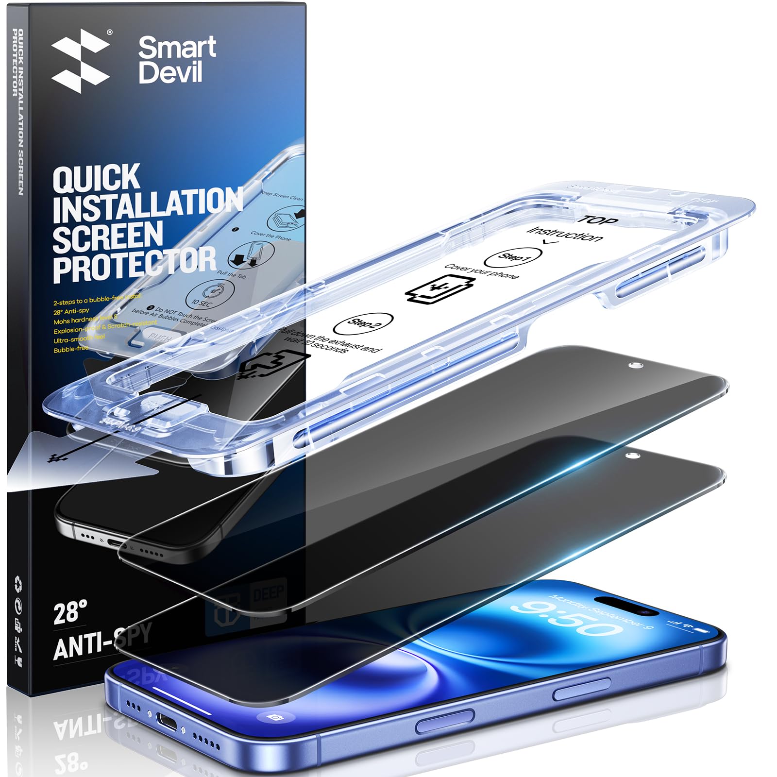 Amazon.com: SMARTDEVIL 2 Pack for iPhone 16 plus Privacy Screen Protector, 9H Protection Anti ...