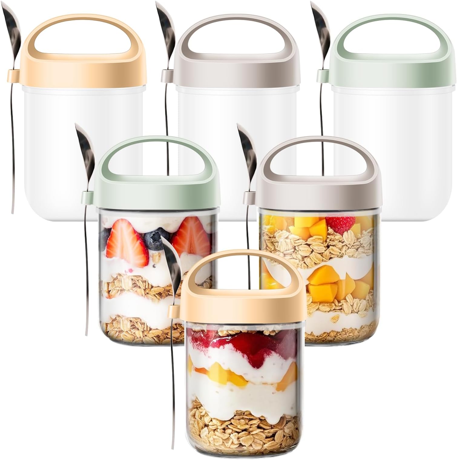 Amazon.com: Woobroo Oatmeal Jars with Lids Overnight Glass, 15oz Wide ...