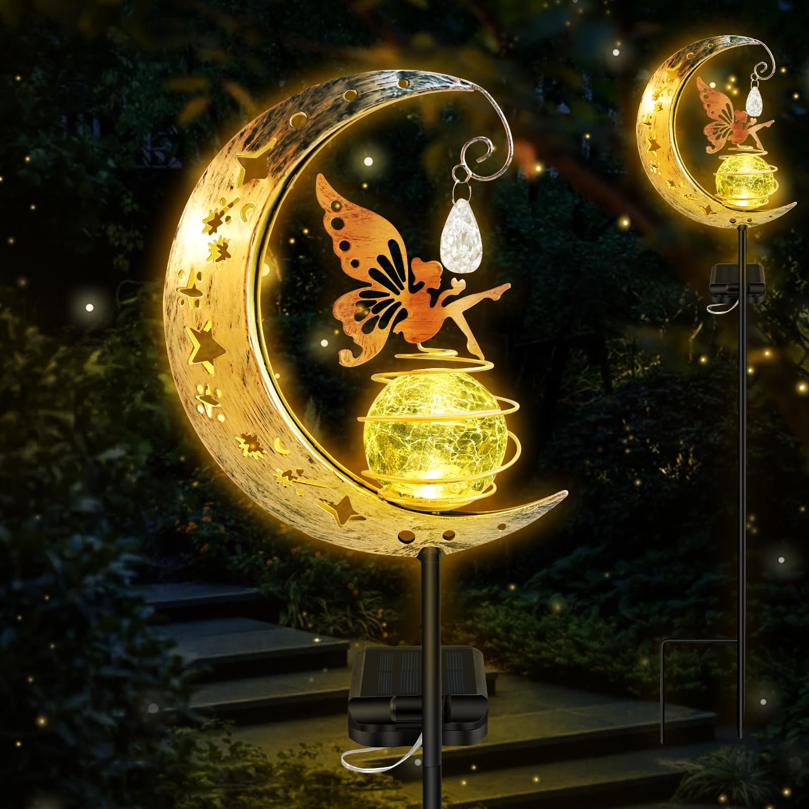 pyntop Solar Lights Outdoor Garden Ornaments, Solar Powered Fairy Moon ...