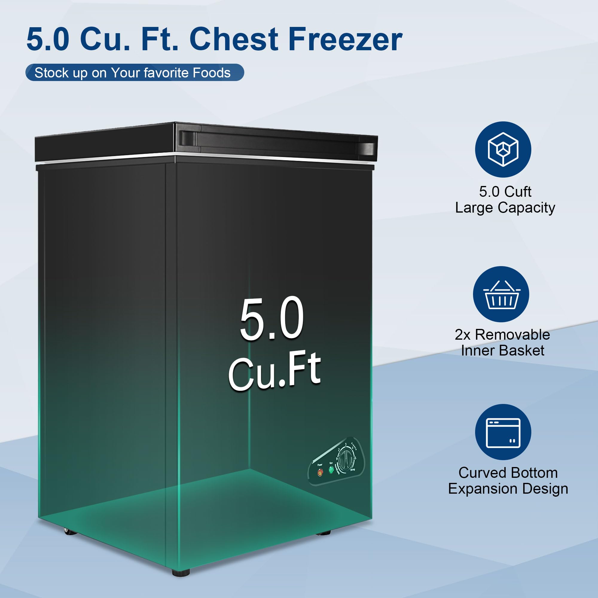 Snapklik.com : Compact Chest Freezer, 5.0 Cu Ft Deep Freezer