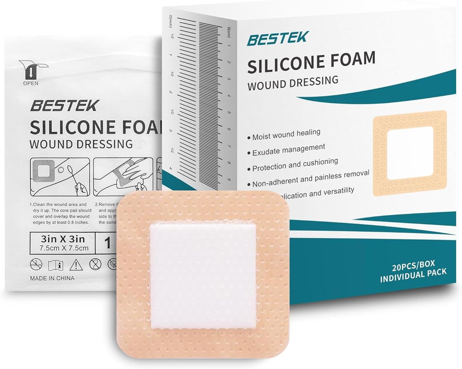 Amazon.com: BESTEK Silicone Foam Dressing with Border Adhesive ...
