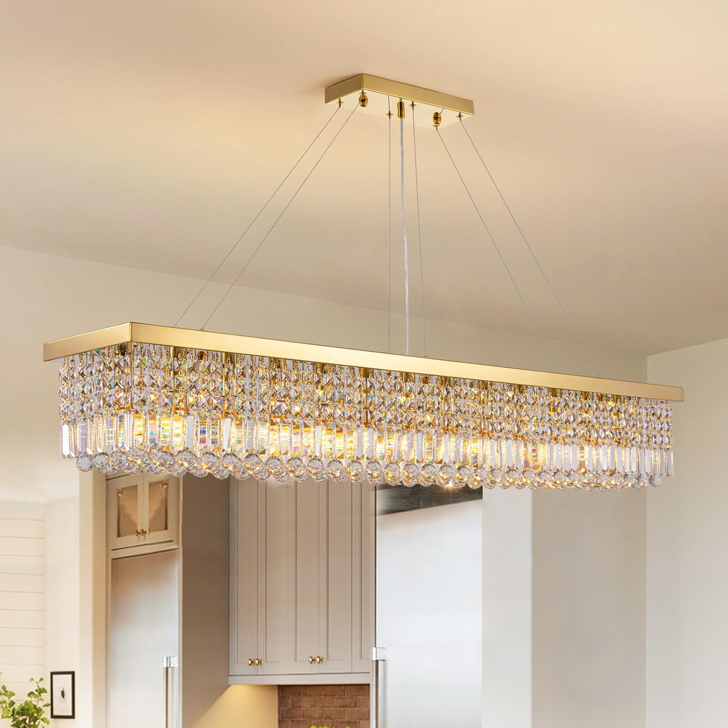 7PM Rectangle K9 Crystal Chandelier Modern Gold Crystal Chandelier ...