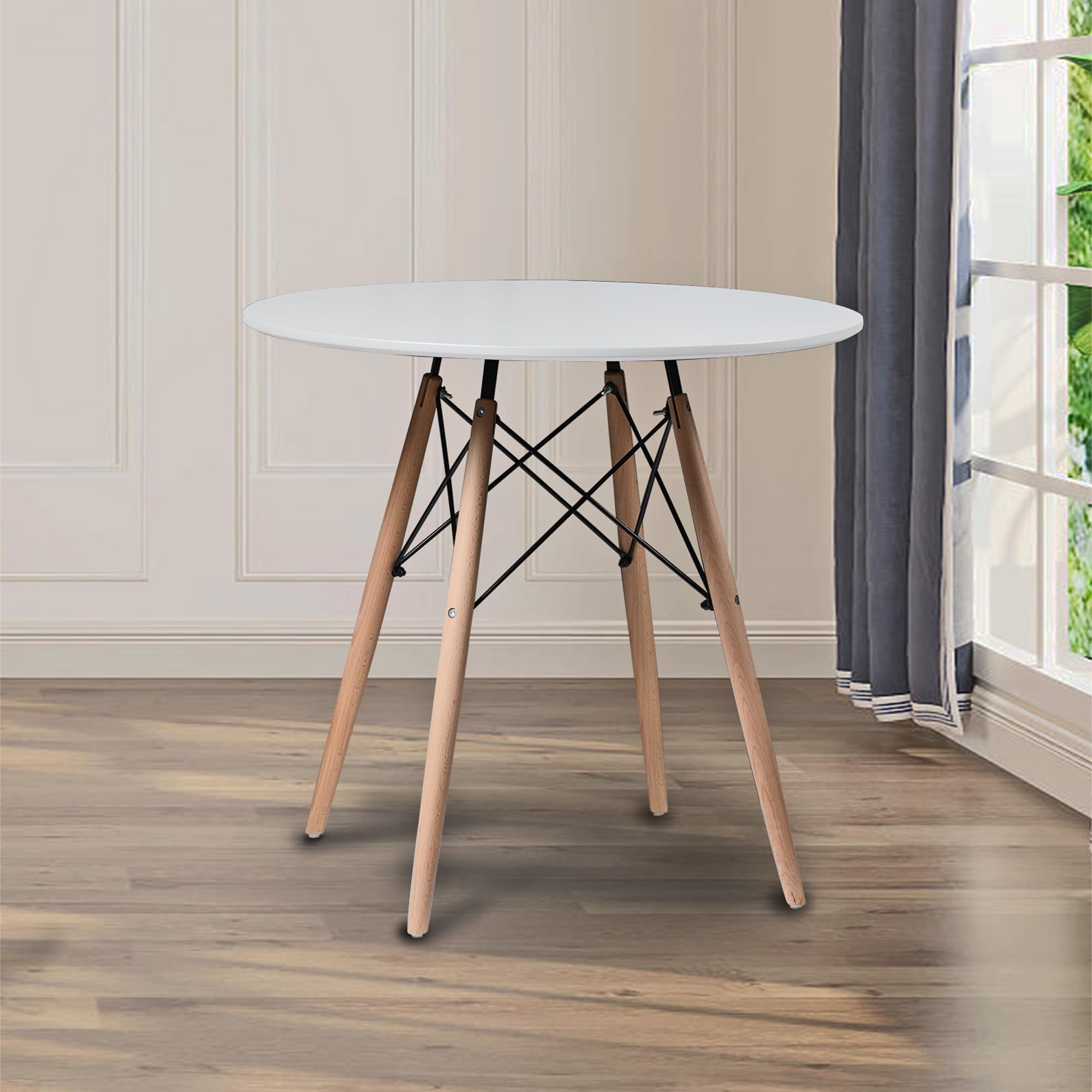 Amazon Brand - Rivet Noah Round Modern Ash Dining Table, White, 90 cm x ...