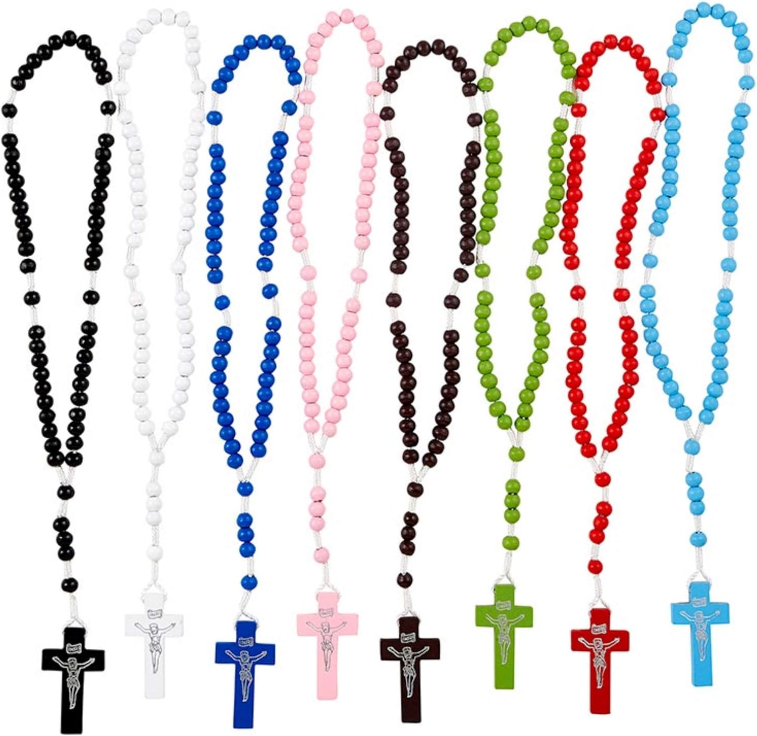 Amazon.com: Needzo Bulk Colorful Corded Wood Rosaries with Crucifix ...