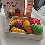 Amazon.com: HERSITY Wooden Play Food Set Cutting Fruits and Veggies Toys for Toddlers 1-3 ...