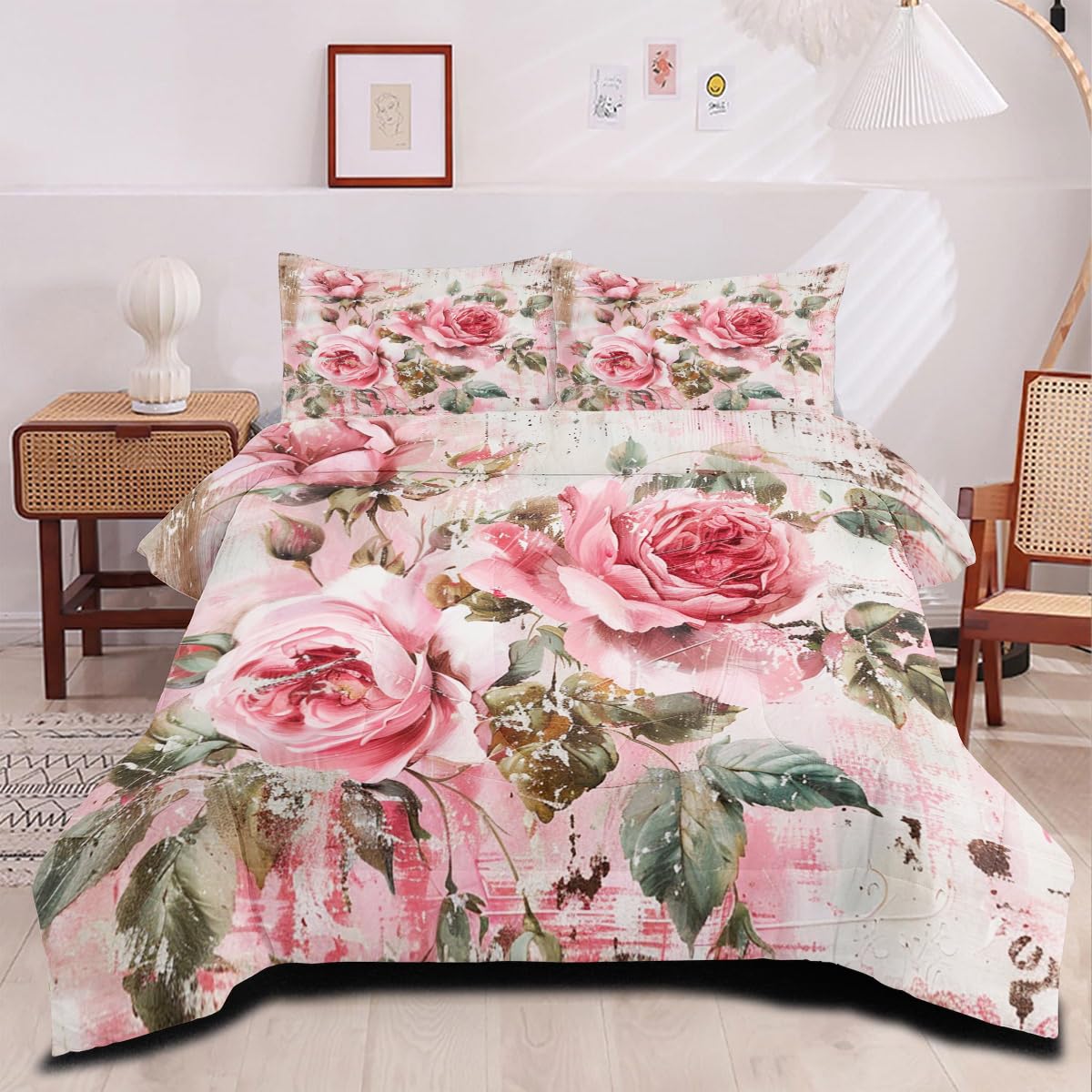 Victorian Pink Roses Comforter Set Rose Tree Esmerelda Damask Print