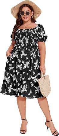 Amazon.com: ANOTHER CHOICE Plus Size Dress for Women Puff Sleeve Boho ...