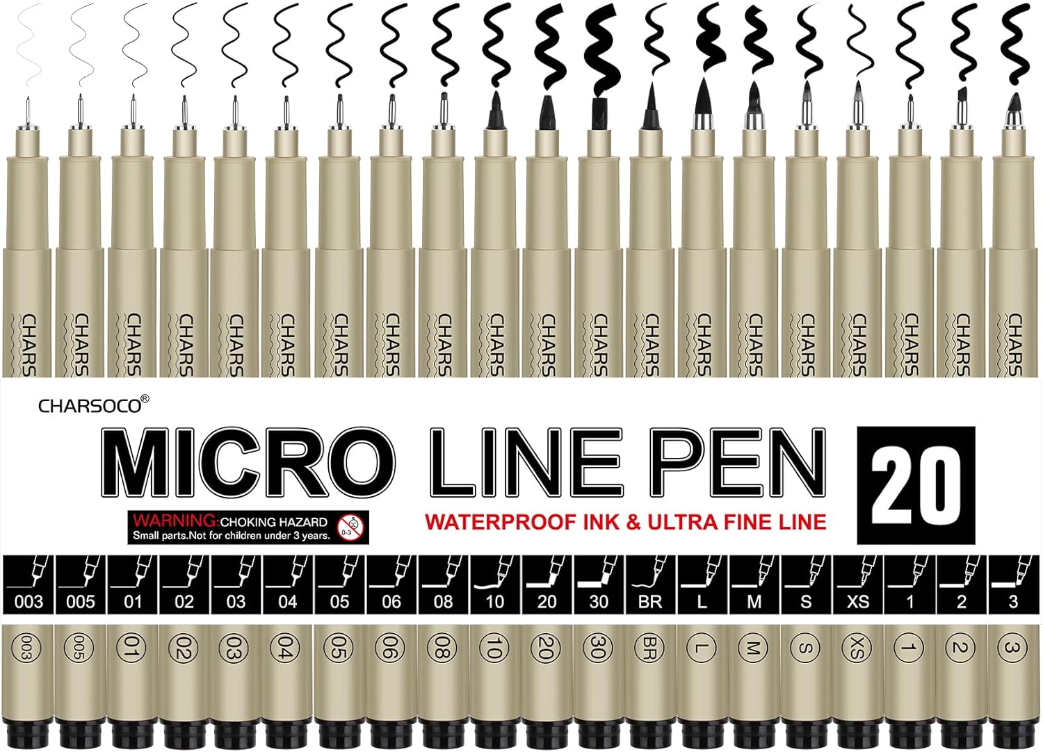 Amazon.com : CHARSOCO Black Micro Pens, 20 Sizes in 0.15mm - 5mm ...