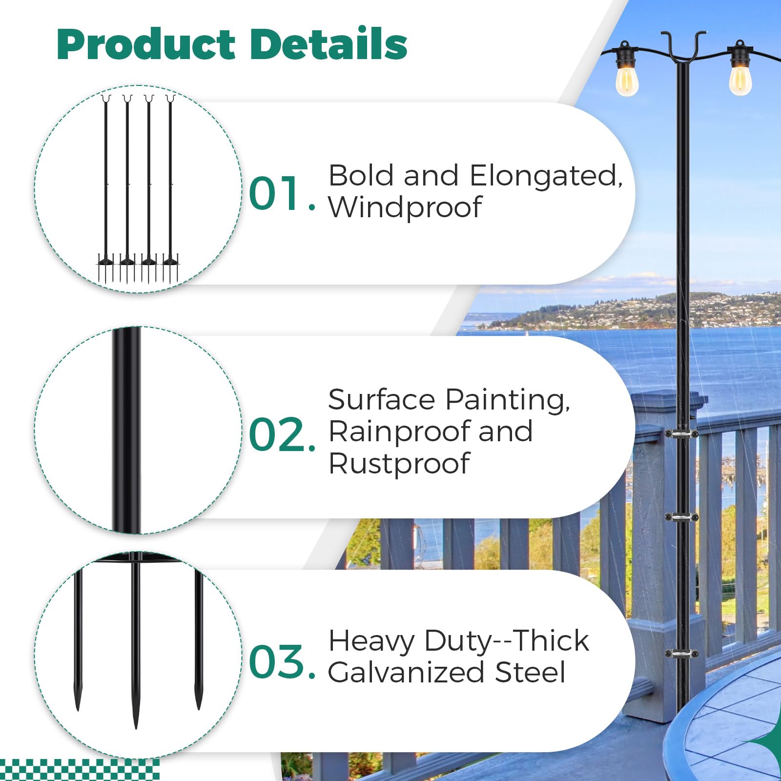 Snapklik.com : PULLAFUN String Light Poles,11FT 4-in-1 Outdoor String ...