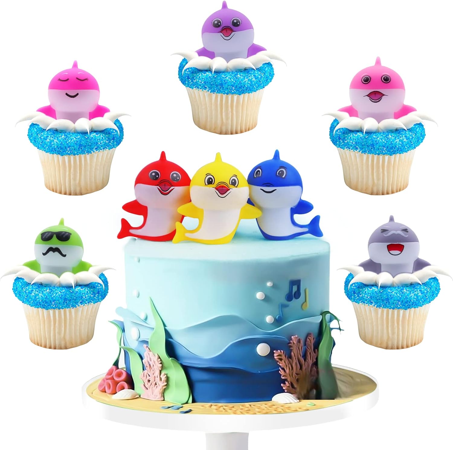 BlingABC Shark Cake Topper 8 Pack Cute Dolphin Family Characters ...