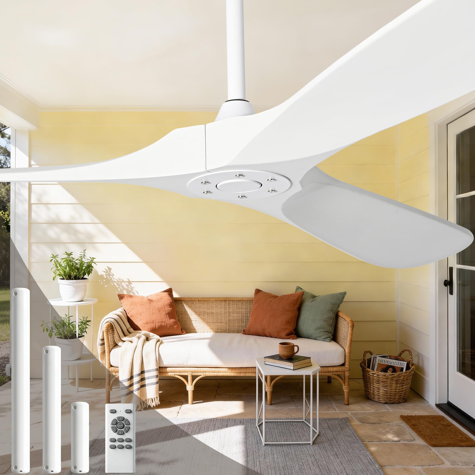 Snapklik.com : 60 Inch White Ceiling Fan No Light, Wood Indoor Outdoor ...