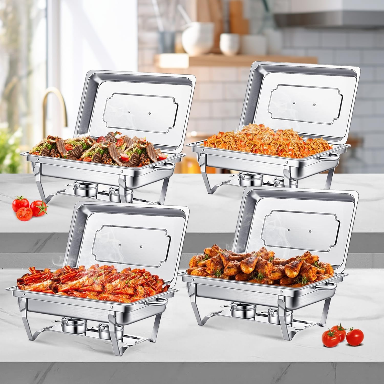 Amazon.com: Chafing Dishes for Buffet 4 Pack, 8 QT Stainless Steel ...