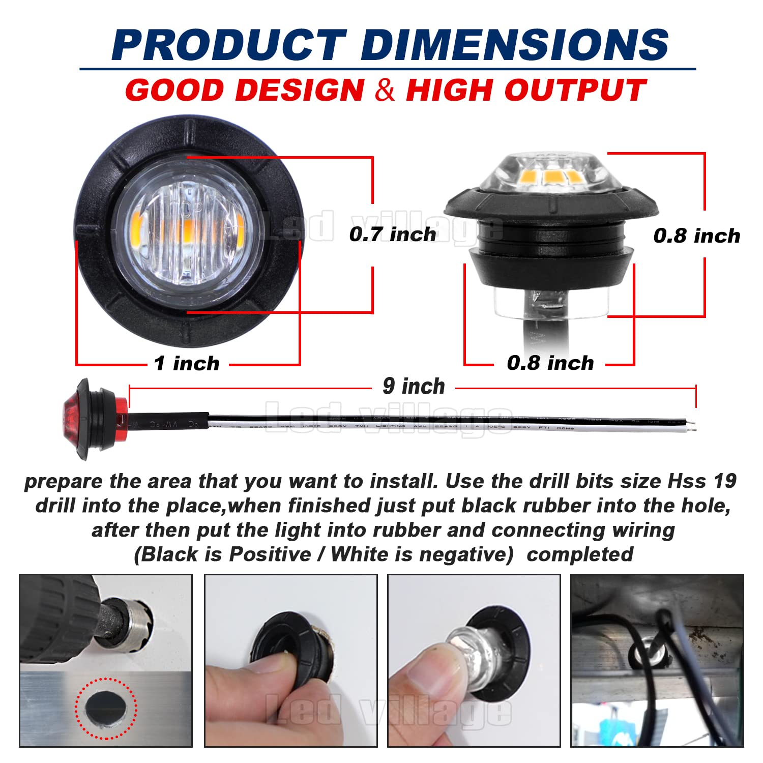 Snapklik.com : 10 Pcs 3/4 Inch Clear Lens 5 Amber + 5 Red Light ...