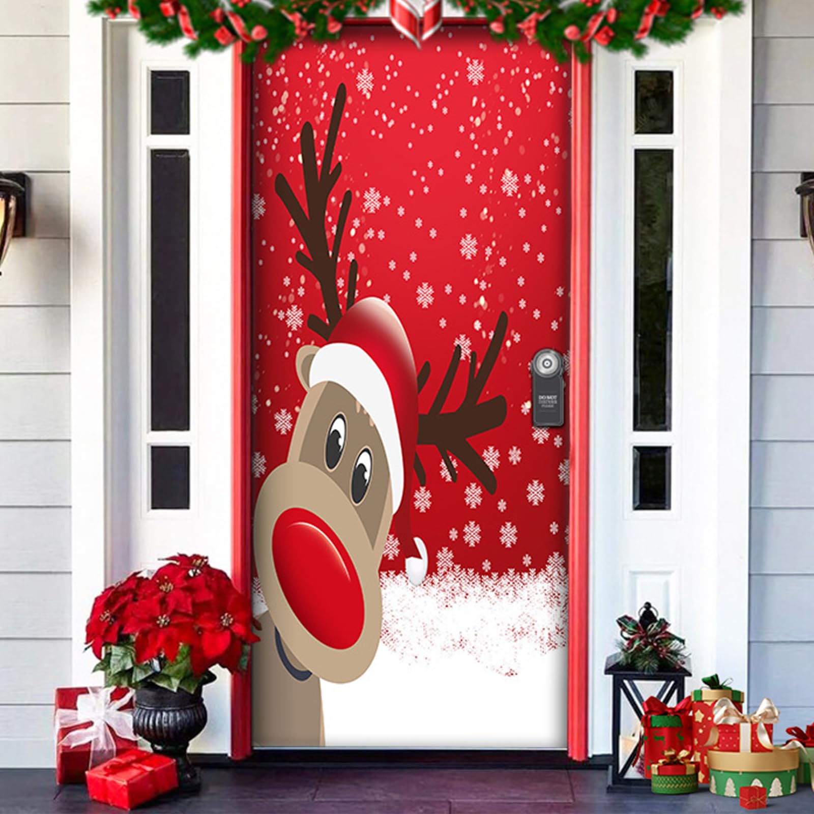 Christmas Front Door Decoration, Christmas Elastic Fabric Door Covers ...