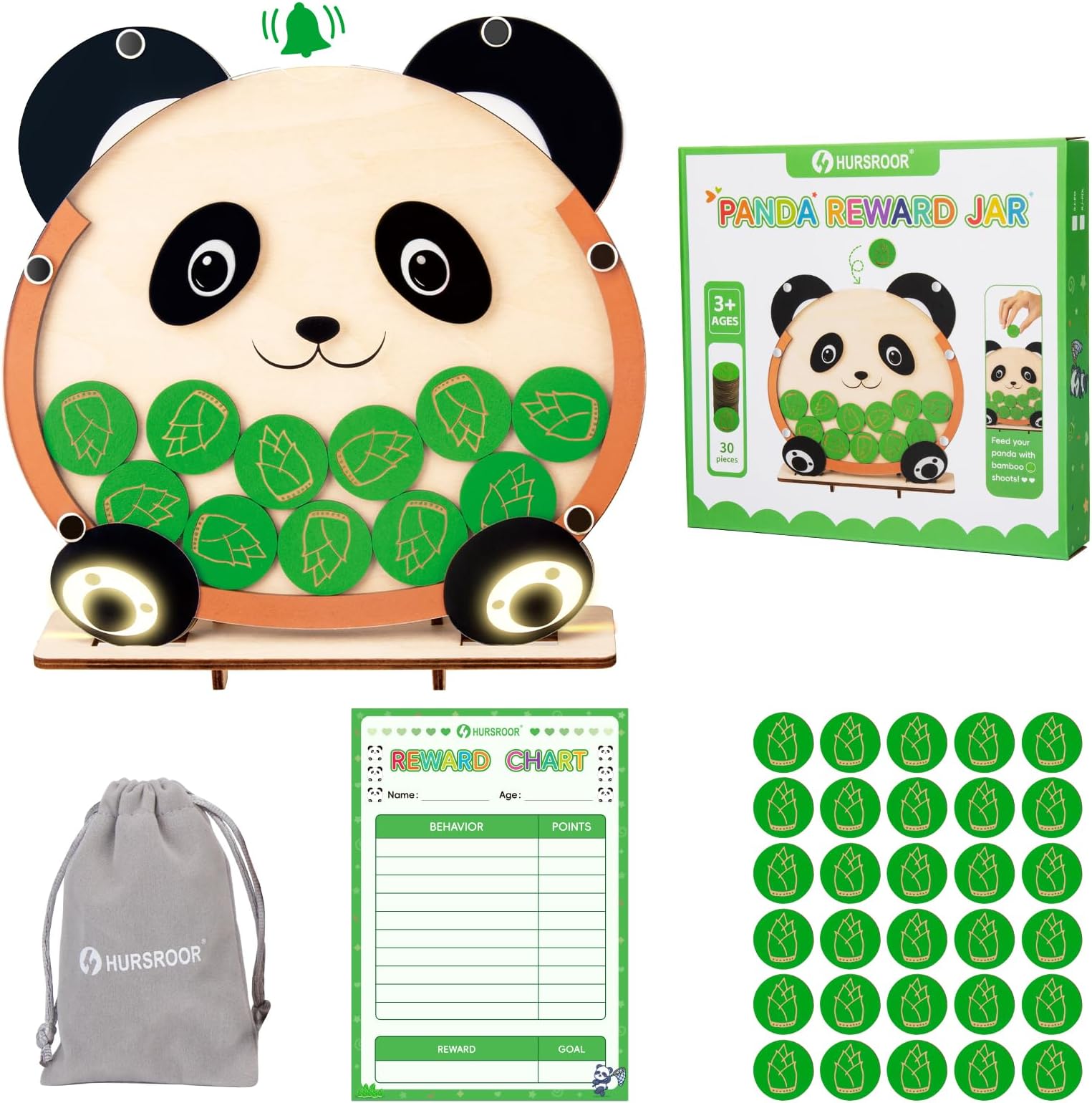 Amazon.com : HURSROOR Reward Jar, Wooden Panda Reward Jar with Light ...