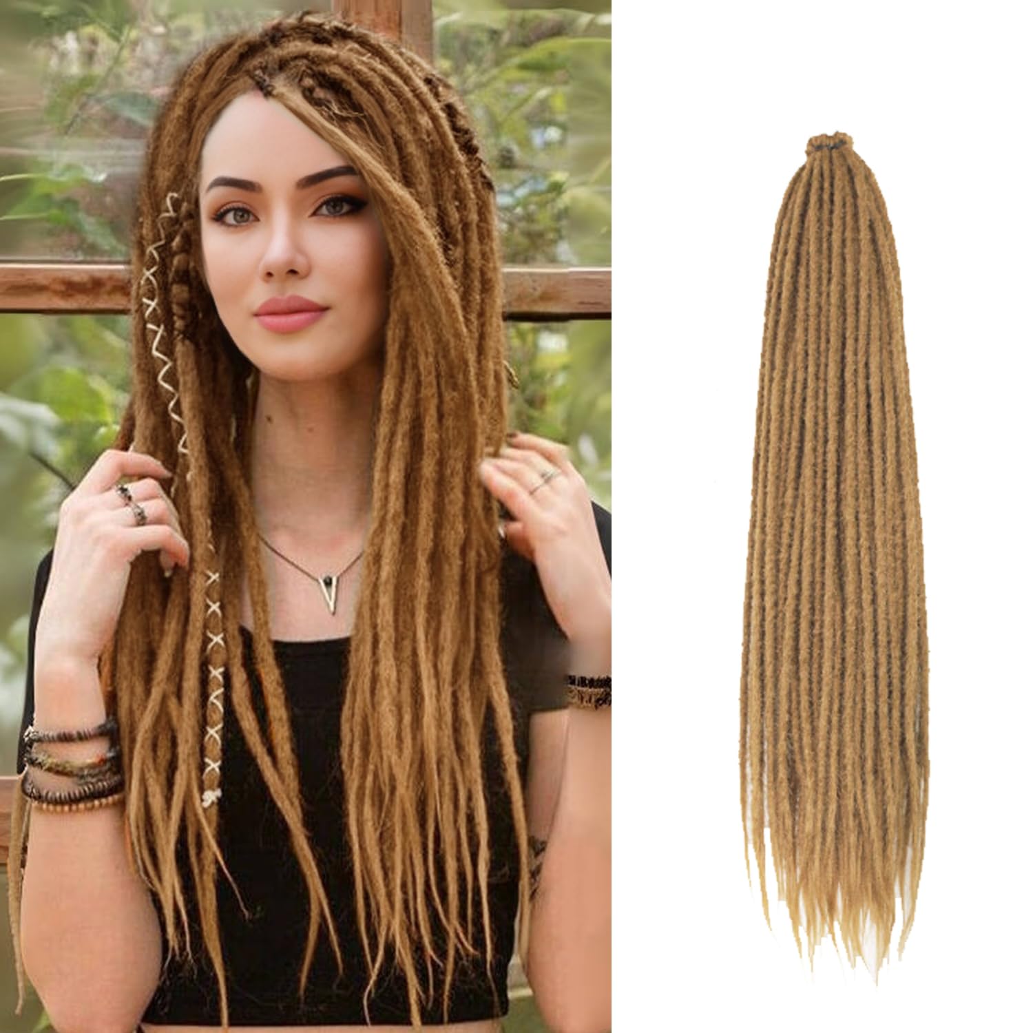 22 inch Dreadlock Extensions Single Ended, Honey Brown Single Ended ...