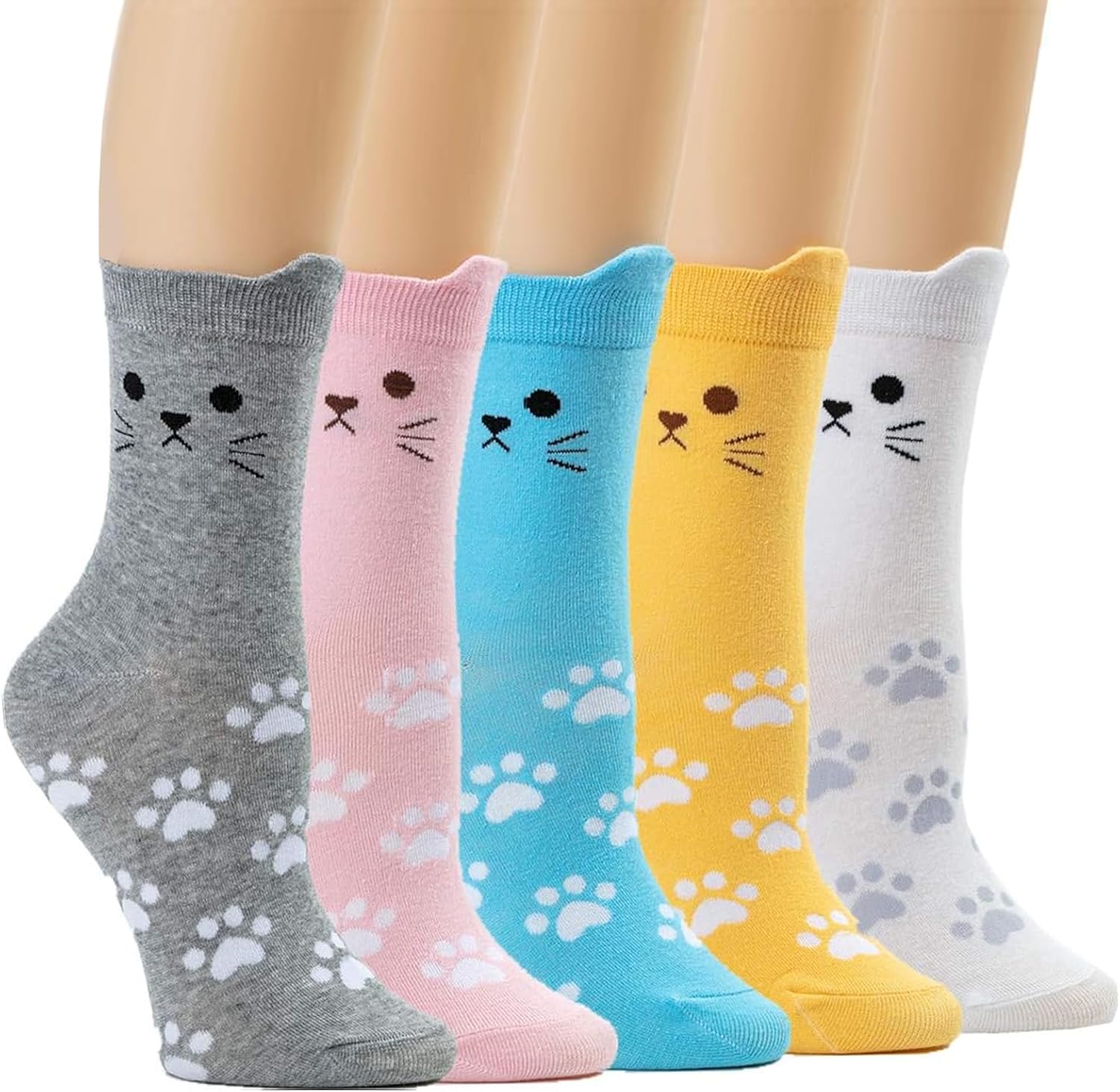 5 Pairs of Cat Socks for Women - Funny Novelty Animal Gift Set ...