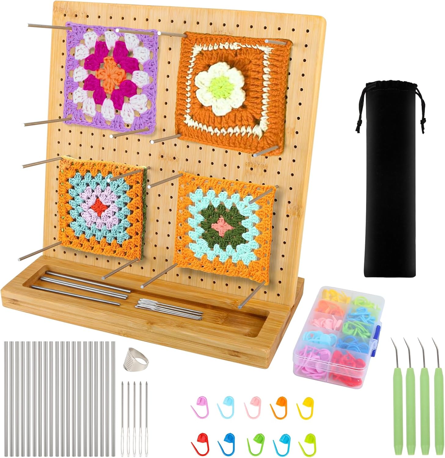 Amazon.com: iHansee 11" Crochet Blocking Board with 20 Pegs, 200 Stitch ...