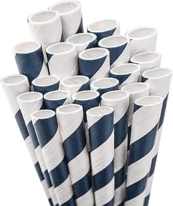 Amazon.com: Paper Drinking Straws 7.75 50/Pkg-Navy Blue & White Striped ...