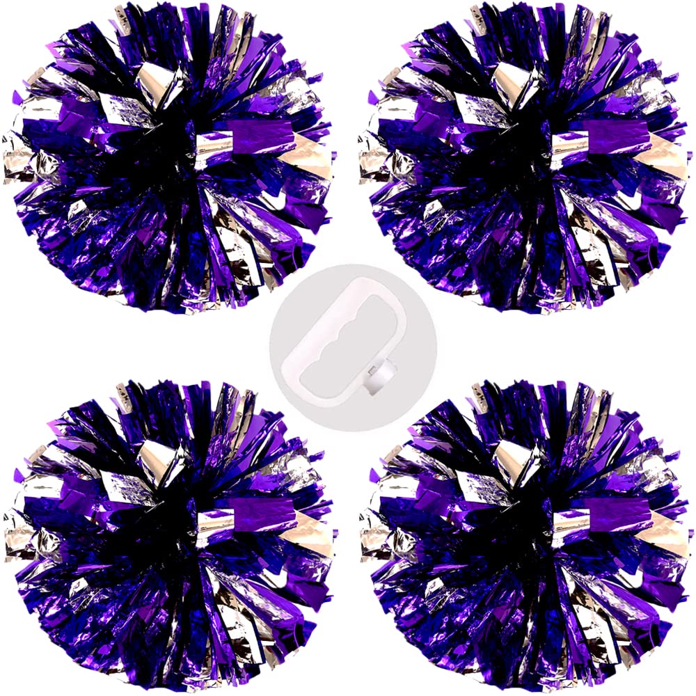4 Pack 13" Cheerleading Metallic Foil & Plastic Ring Pom Poms (100g) 4 ...