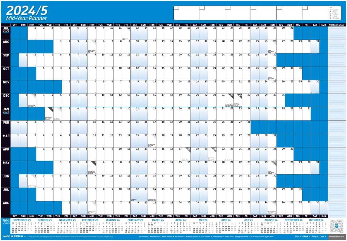 2024/25 Mid Year Annual Office Home Wall Planner Calendar Chart Poster ...
