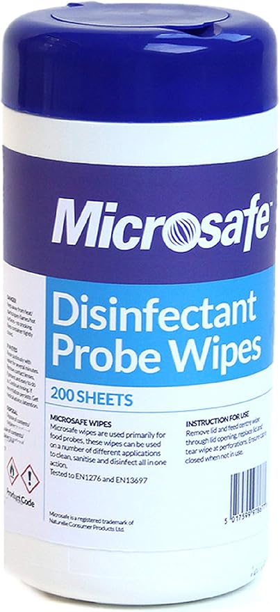 MICROSAFE Disinfectant Probe Wipes - Tub of 200 Kitchen Thermometer ...