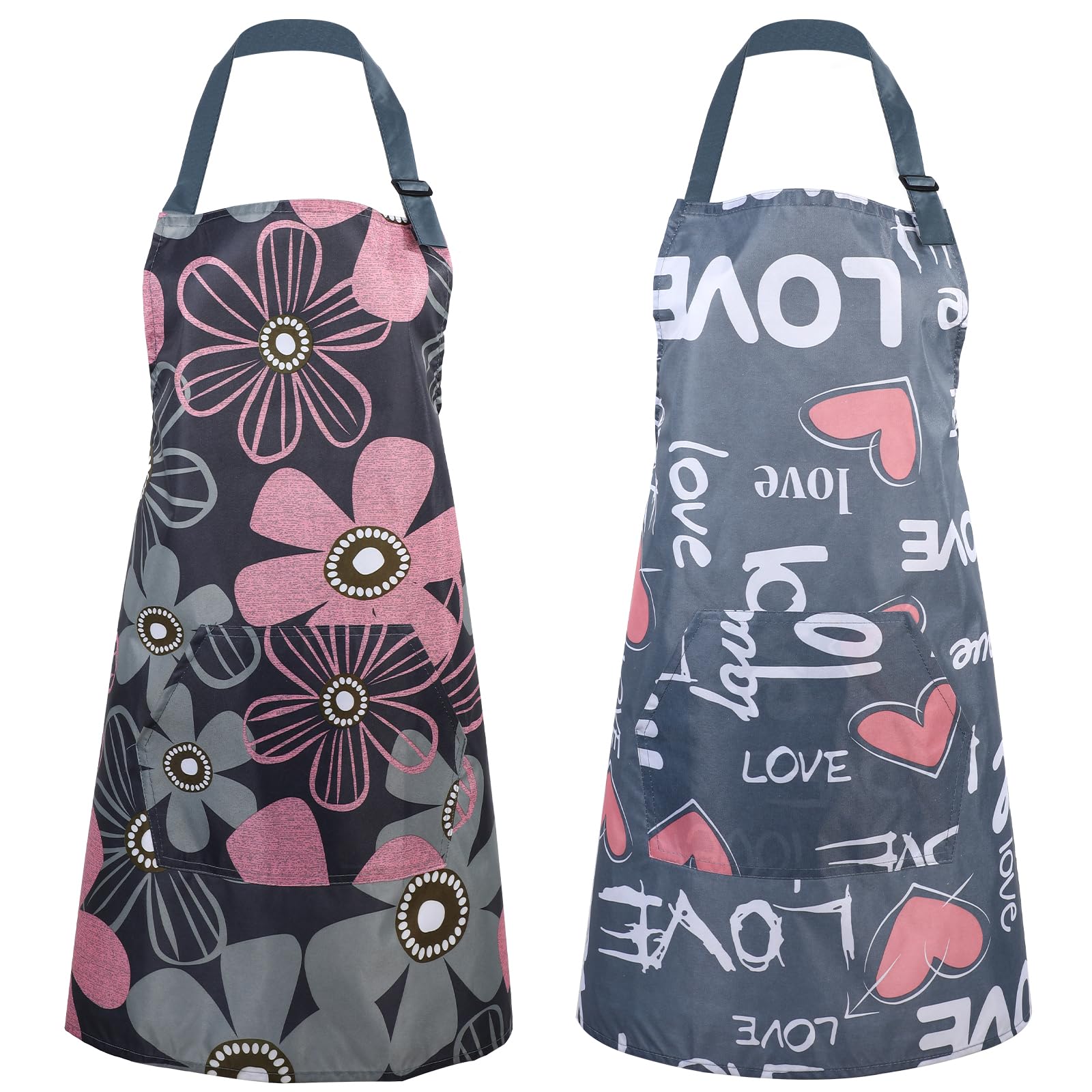 PEOVLVN 2 Pack Aprons for Women with Pockets, Waterproof Floral Kitchen ...