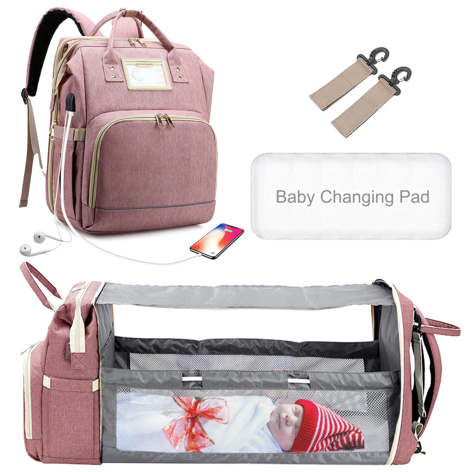 Baby Bag Backpack 3 in 1 - Diaper Bag with Portable Bassinet Combo ...